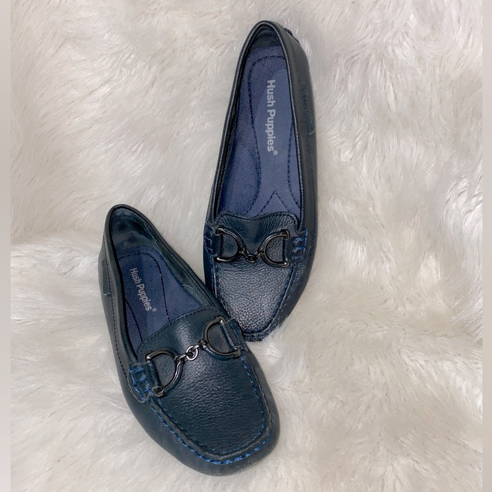 Sale Hush Puppies Navy Blue Leather Loafers Shoes - Gem